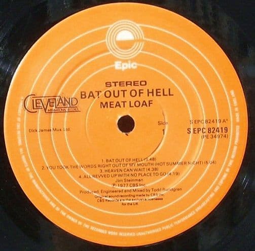 MEAT LOAF Bat Out Of Hell Vinyl Record LP Epic 1977